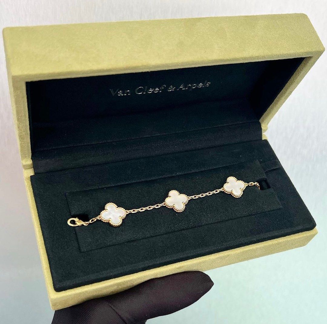 VCA Vintage Alhambra Bracelet 5 Motifs Yellow Gold/Mother of Pearl ...