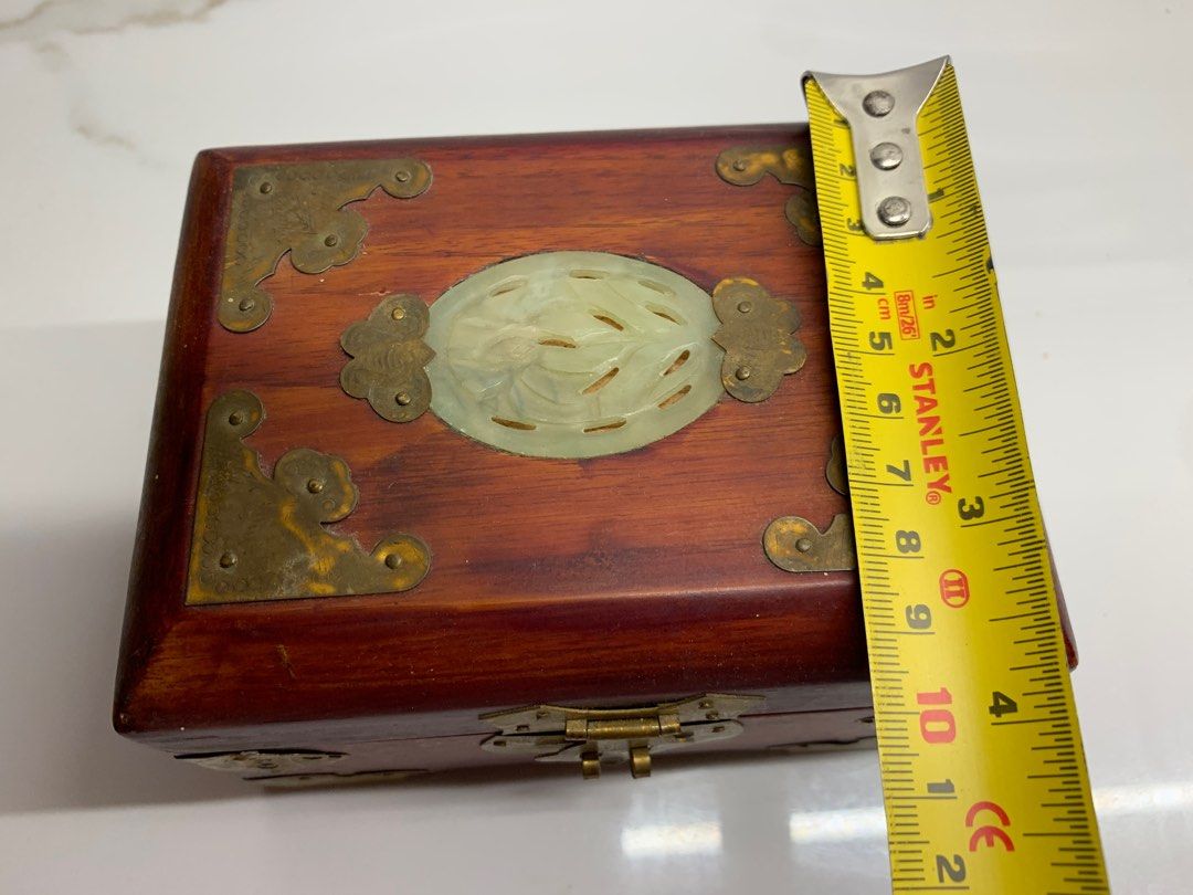 Vintage Chinese Wood Brass Jewelry Box with Lock Red Silk inside ...