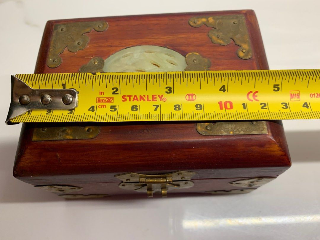 Vintage Chinese Wood Brass Jewelry Box with Lock Red Silk inside ...