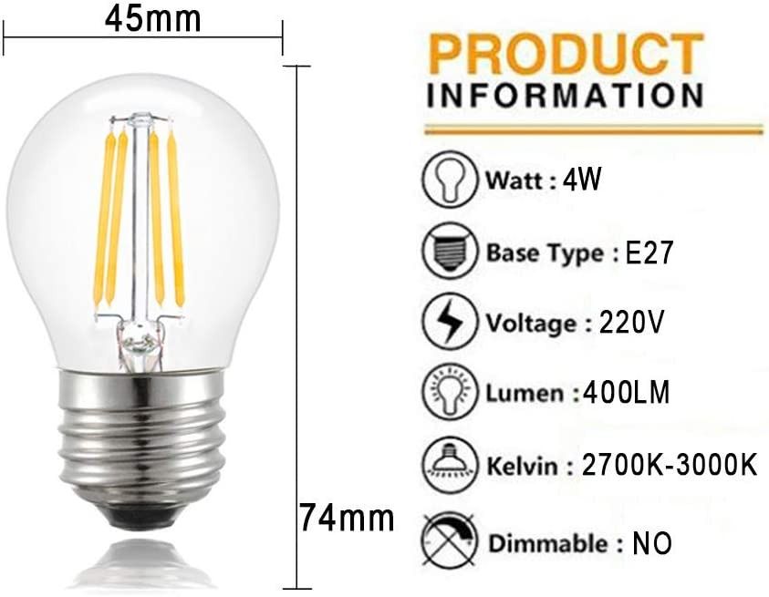 Vintage LED Filament Bulb G45 - 4W LED Light Bulb, E27 Base, Clear Warm ...