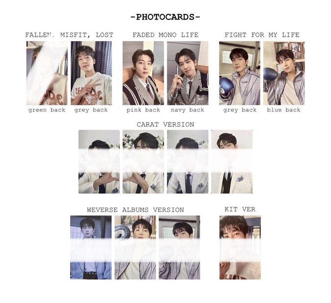 WTT /WTS fml faded mono life & fallen misfit lost ver photocards woozi to wonwoo album pcs ...