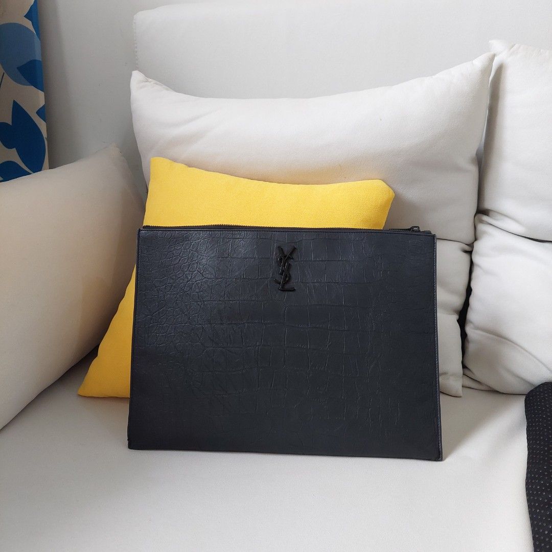 YSL Monogram Calf Leather Pouch, Luxury, Bags & Wallets on Carousell