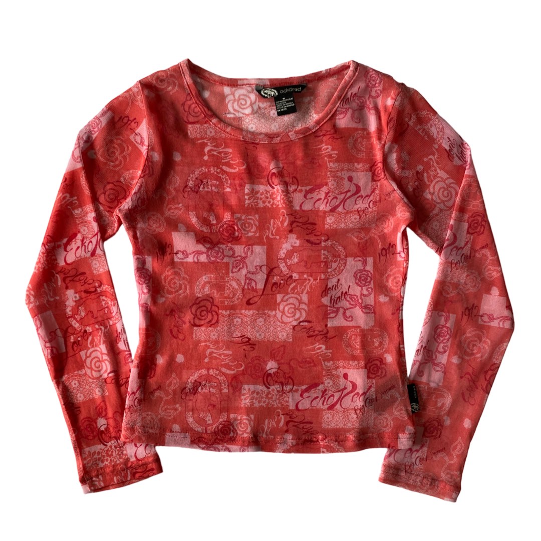2000s ecko red mesh sheer longsleeve top | 2000s y2k 00s 90s see ...