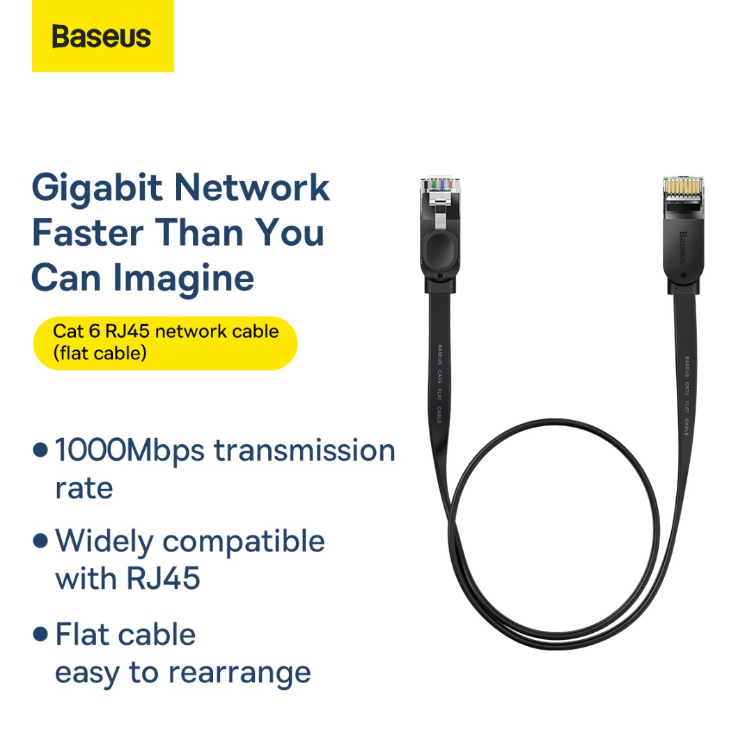 Baseus Ethernet Cable Cat 6 RJ45 Gigabit Network Cable Flat Cable 1m to ...