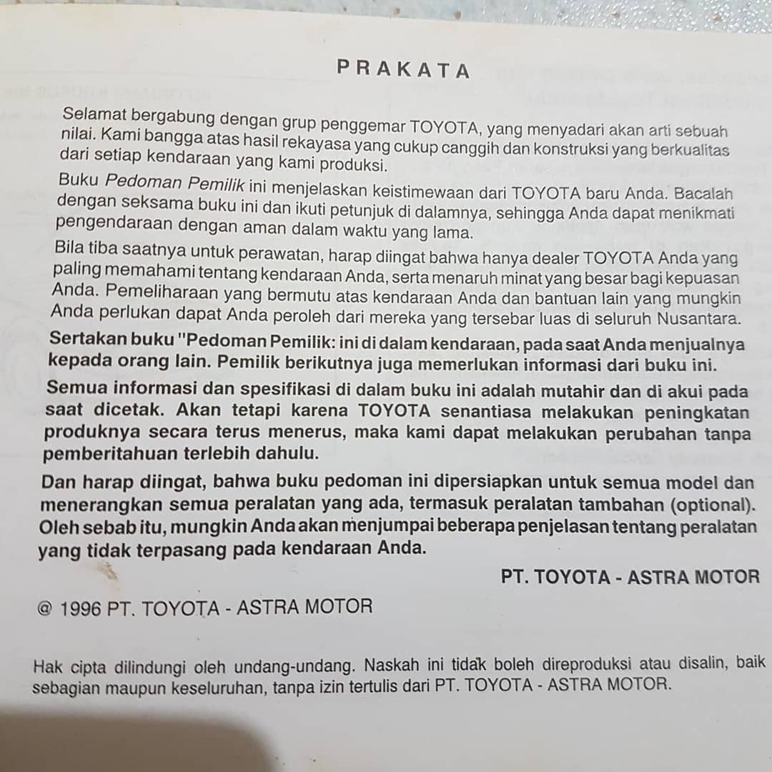 Buku manual book Pedoman Pemilik Kijang jadul cetakan 1996, Buku & Alat Tulis, Buku di Carousell