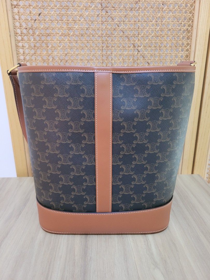 Celine Medium Bucket Triomphe Canvas Tan bag, Luxury, Bags & Wallets on ...