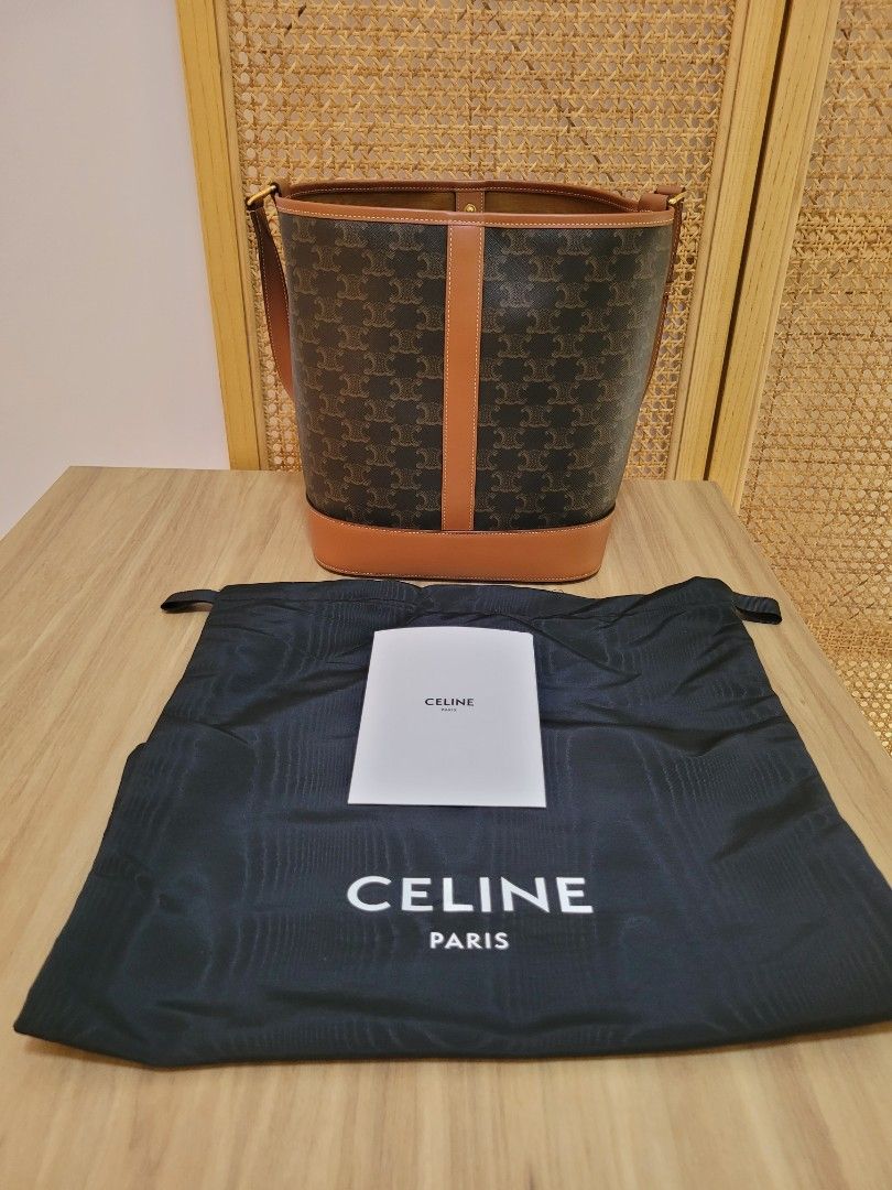Celine Medium Bucket Triomphe Canvas Tan bag, Luxury, Bags & Wallets on ...