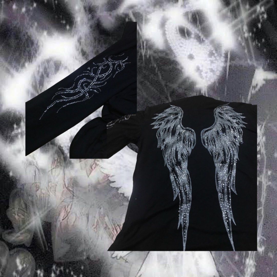 CYBERCORE ANGEL WINGS BLACK LONG CARDIGAN on Carousell