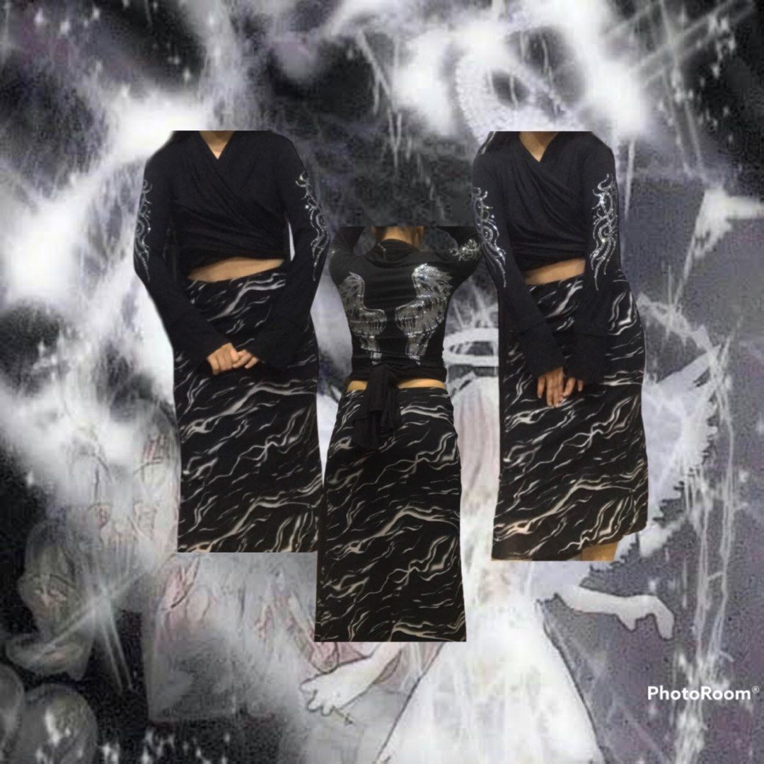 CYBERCORE ANGEL WINGS BLACK LONG CARDIGAN on Carousell