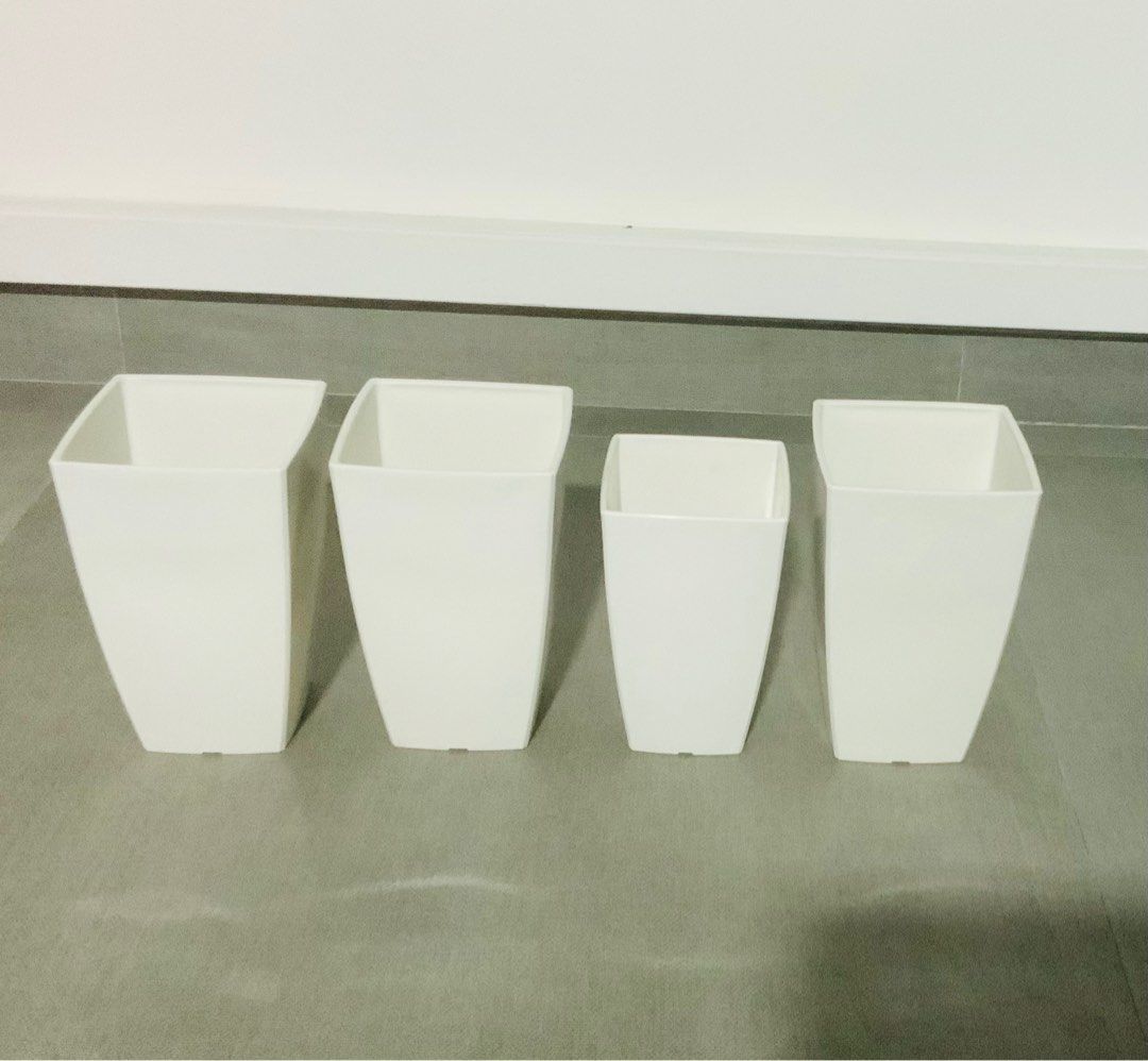 Daiso White Square Pots (4 Pots Bundle), Furniture & Home Living ...