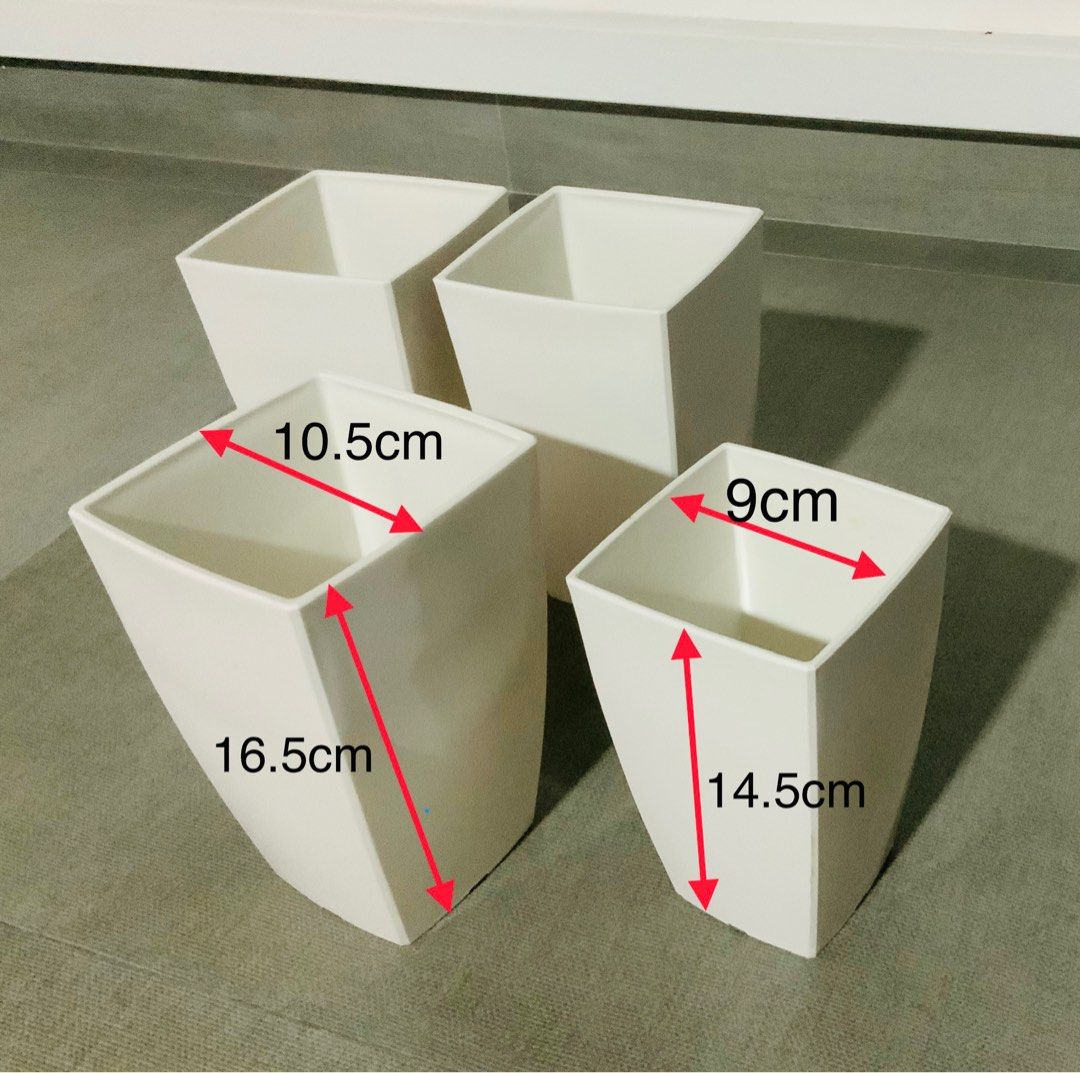 Daiso White Square Pots (4 Pots Bundle), Furniture & Home Living ...