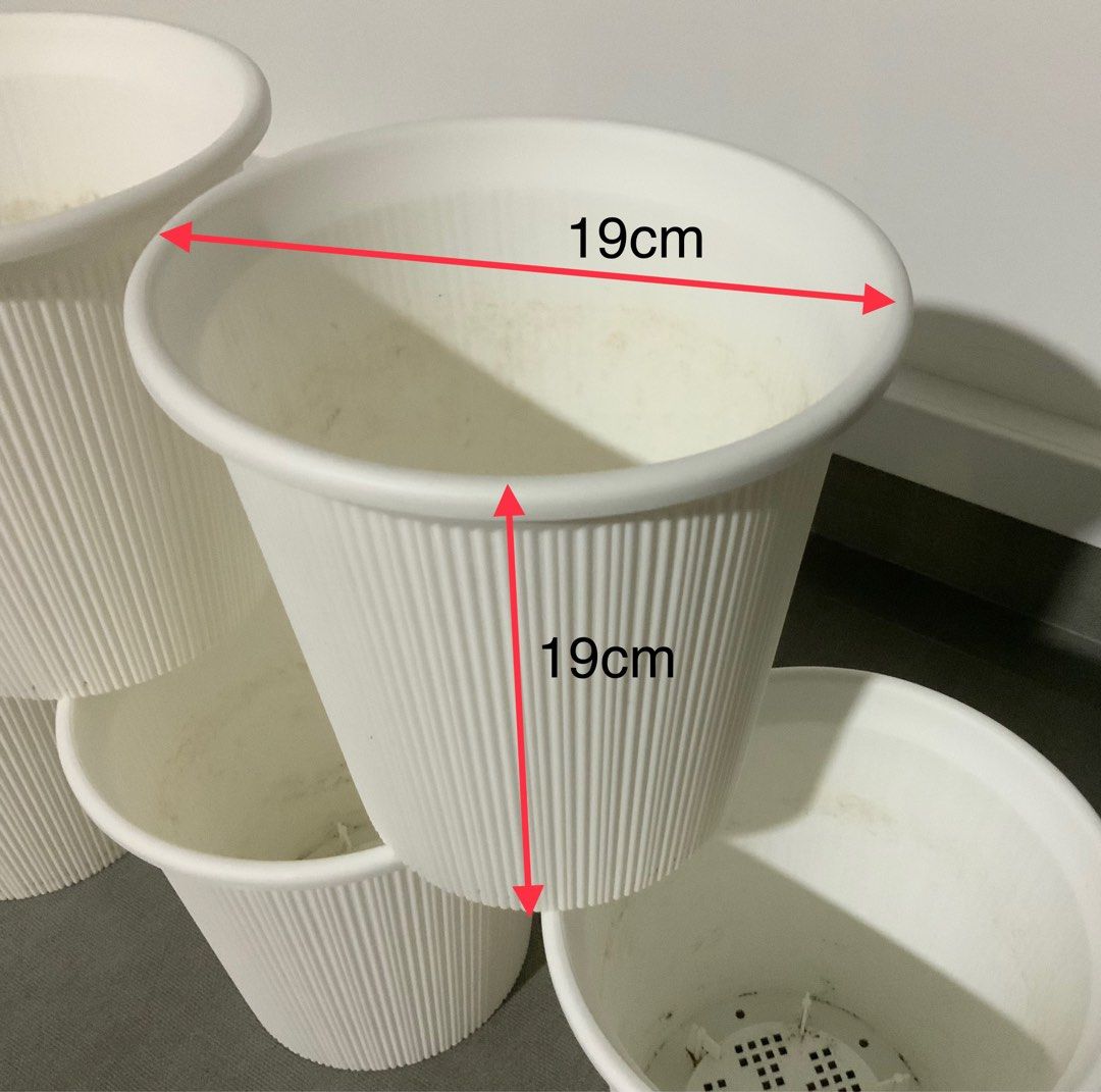 Daiso White Pots (5 pots bundle), Furniture & Home Living, Gardening ...