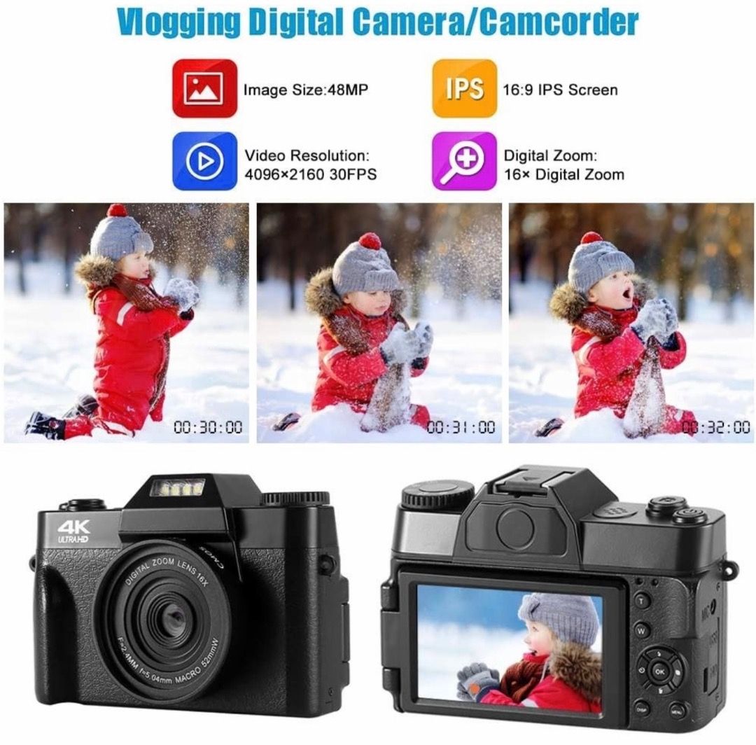 Digital Camera Vlogging Camera 4K 48.0MP Ultra HD Camera 16X Digital ...