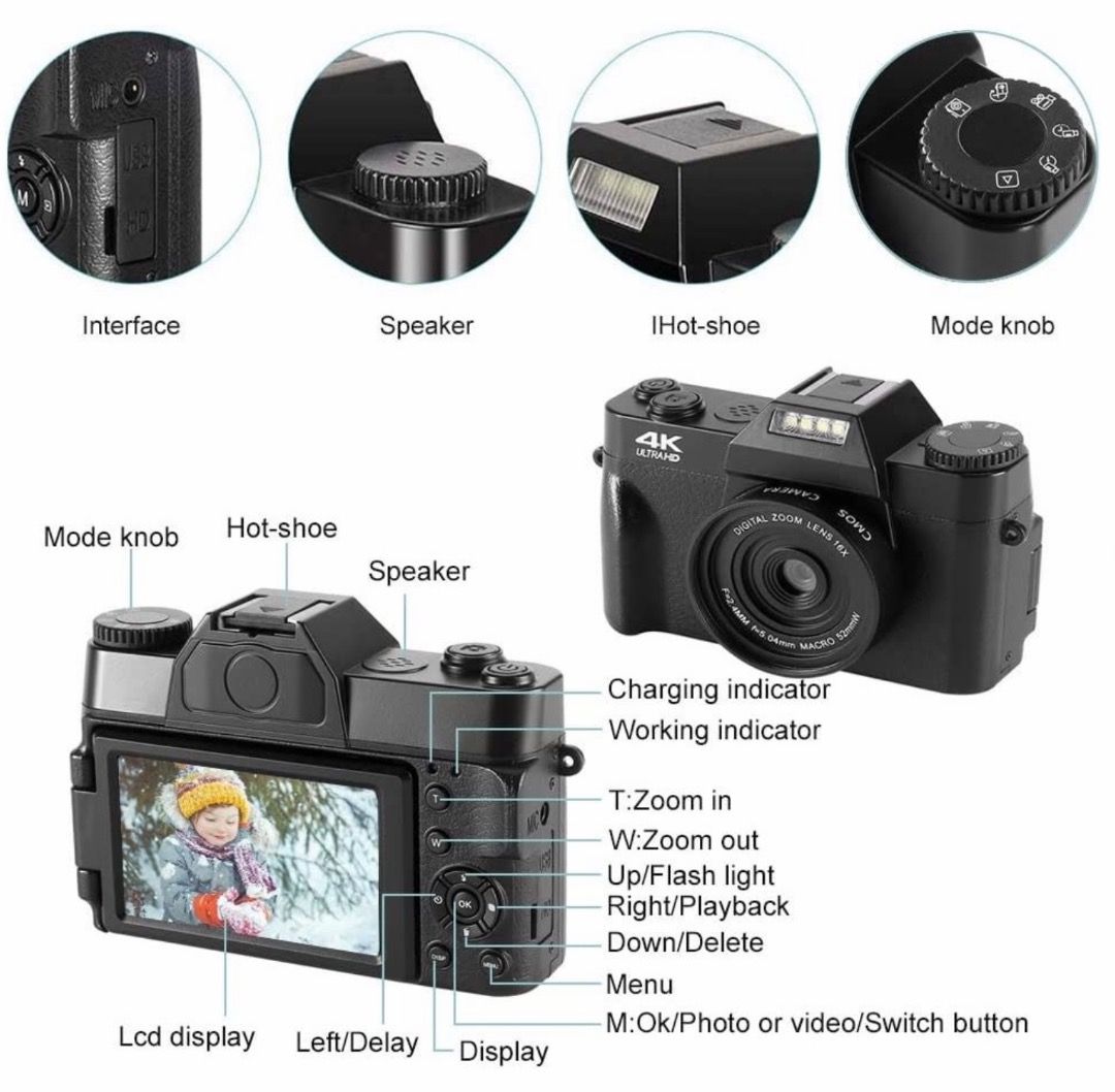 Digital Camera Vlogging Camera 4K 48.0MP Ultra HD Camera 16X Digital ...
