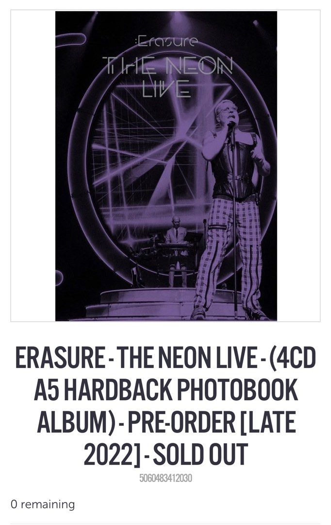 Erasure: Neon Live - Super Deluxe A5 size Photobook + 4 CD ( limited to ...