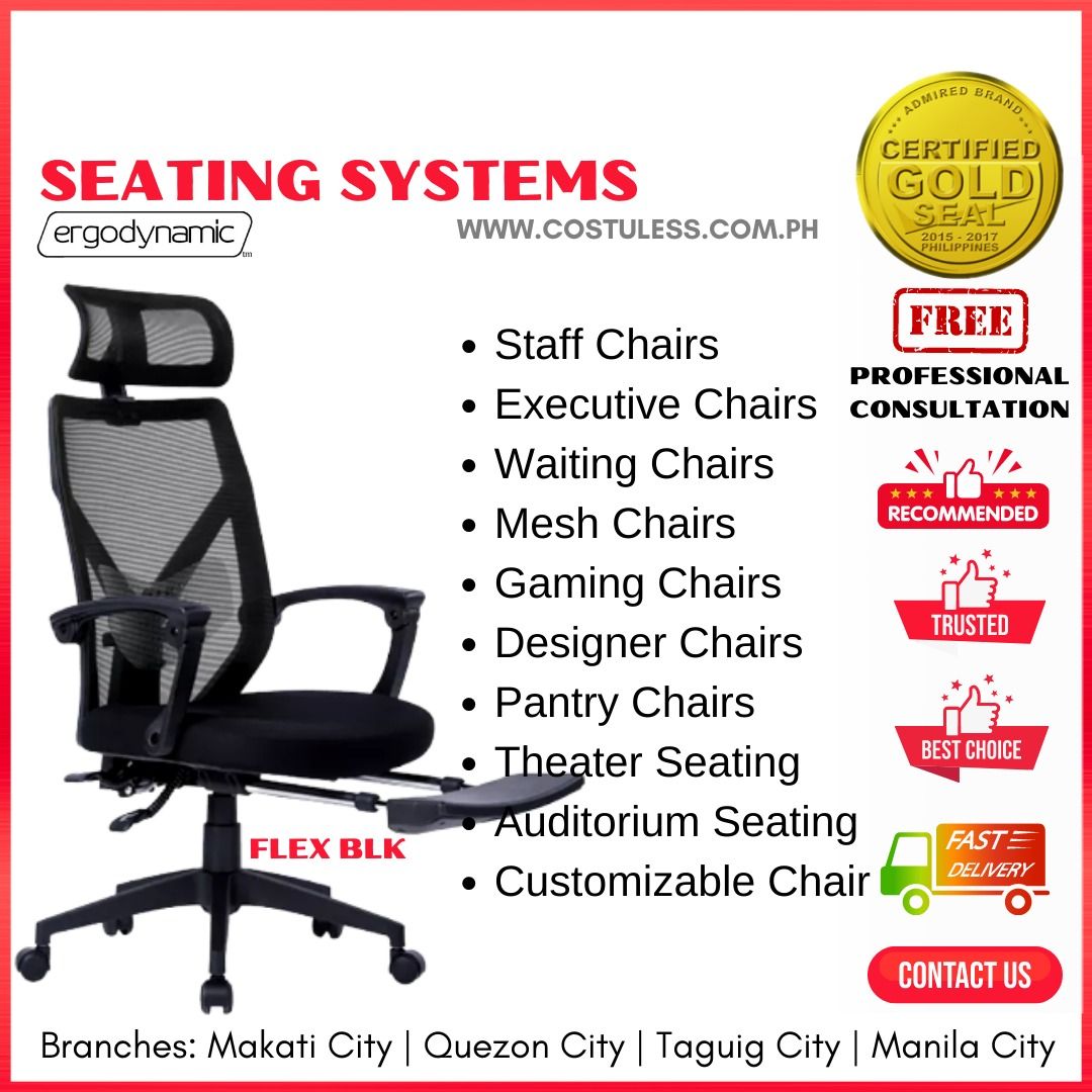 Ergodynamic FLEX BLK High-back Office Chair, Office Chair, Computer ...