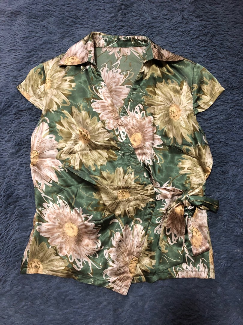 Floral formal top wrap around, Women's Fashion, Tops, Blouses on Carousell