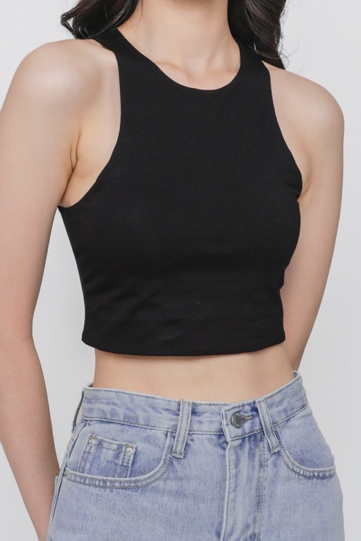 Harper Racercut Padded Top (Black), Women's Fashion, Tops, Sleeveless ...