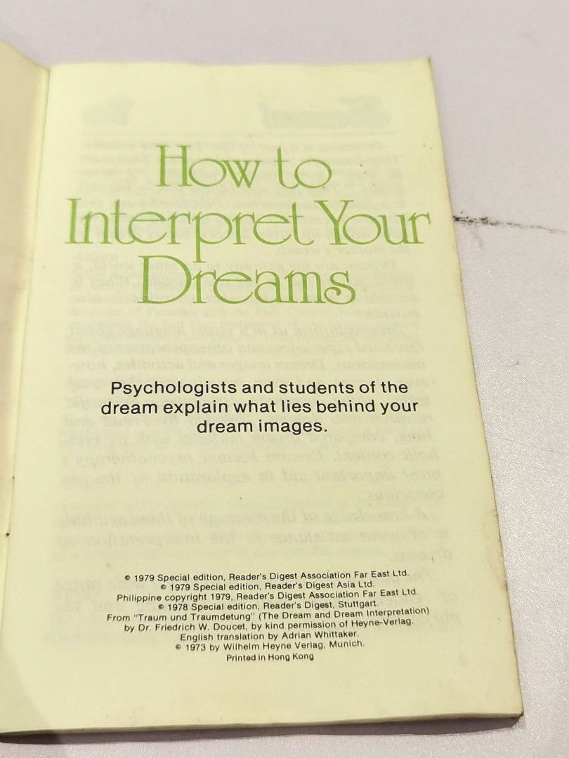 How To Interpret Your Dreams Book Reader's Digest, Hobbies & Toys, Books & Magazines, Storybooks ...