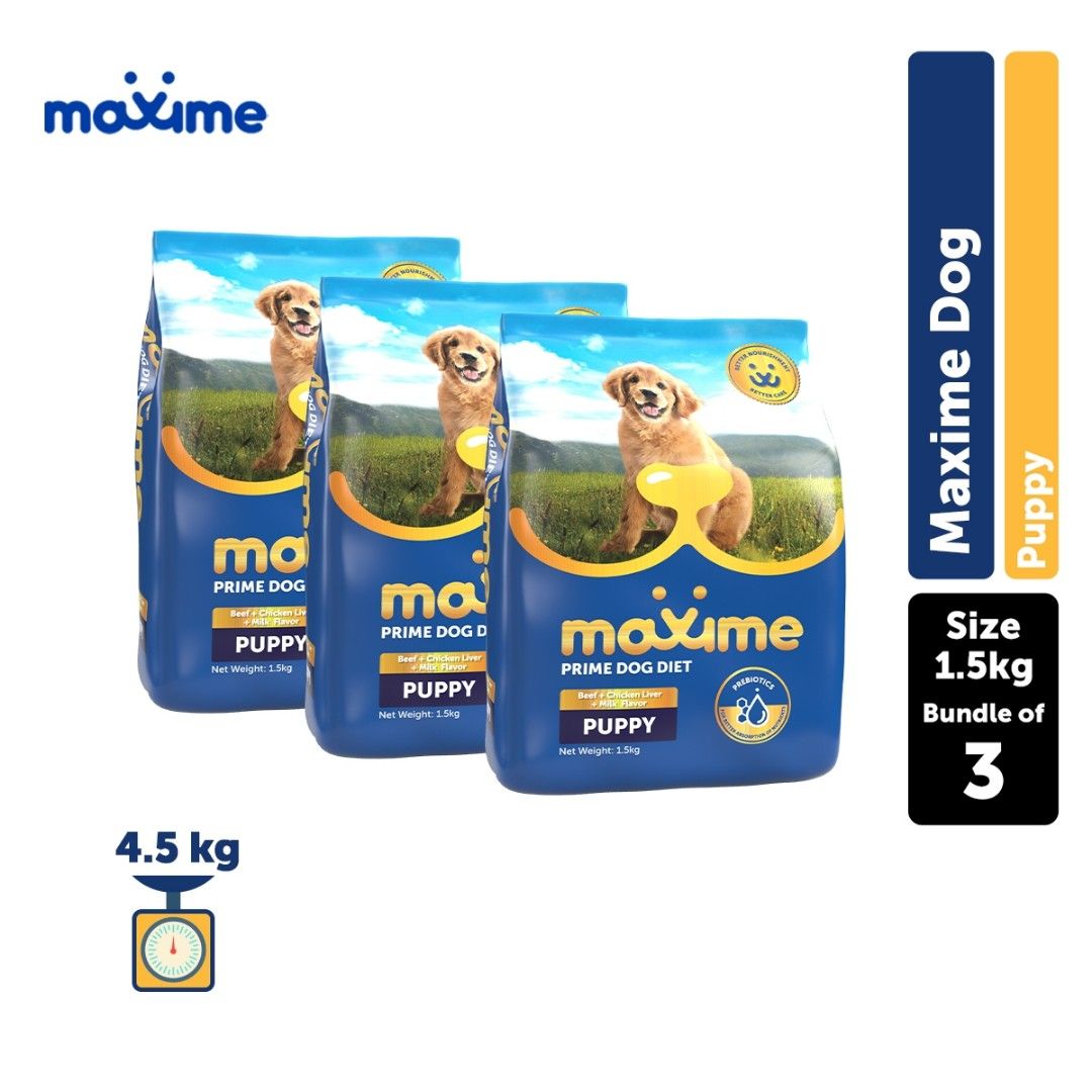 Maxime Dry Dog Food Puppy Beef, Chicken Liver & Milk (1.5kg) (Bundle of 3) on Carousell