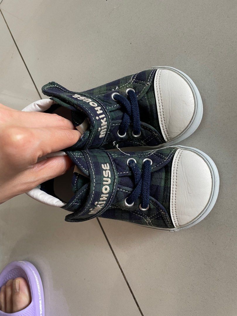 Mikihouse green check shoes, Babies & Kids, Babies & Kids Fashion on ...