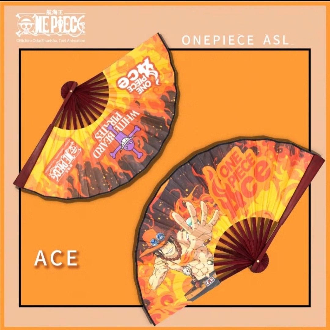 One Piece Double-sided Japanese Fan Polyester Fiber Bamboo Bone Portgas ...