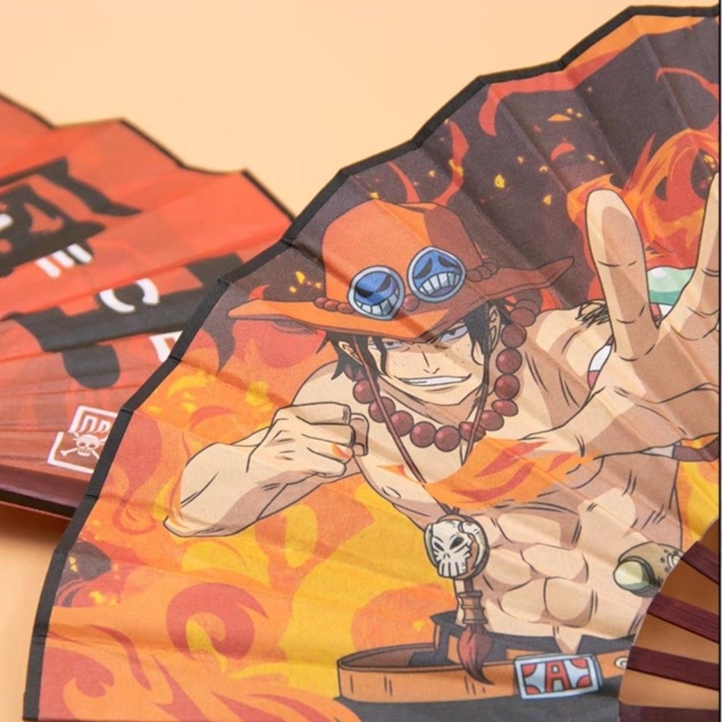 One Piece Double-sided Japanese Fan Polyester Fiber Bamboo Bone Portgas ...