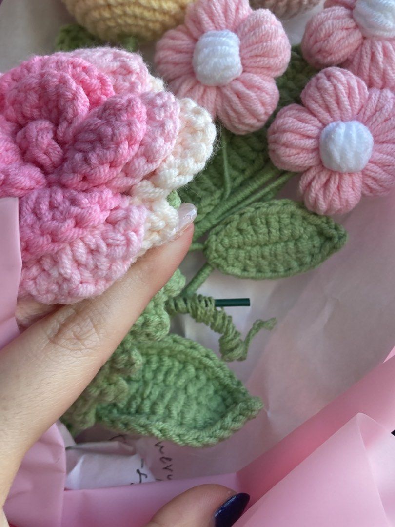 pink crochet flower bouquet!, Hobbies & Toys, Stationery & Craft ...