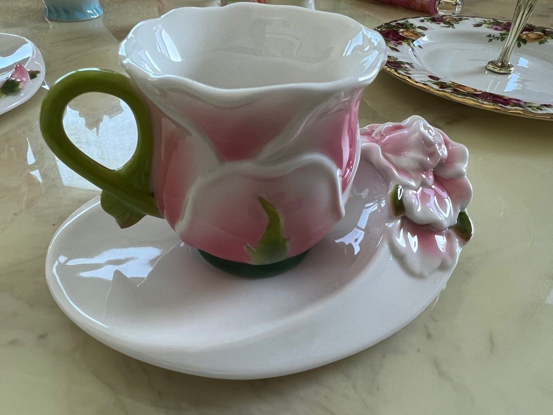 Pink flower tea cup, Furniture & Home Living, Kitchenware & Tableware ...