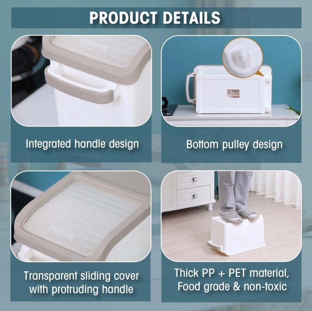 PUSH-PULL RICE BUCKET, Furniture & Home Living, Kitchenware & Tableware ...