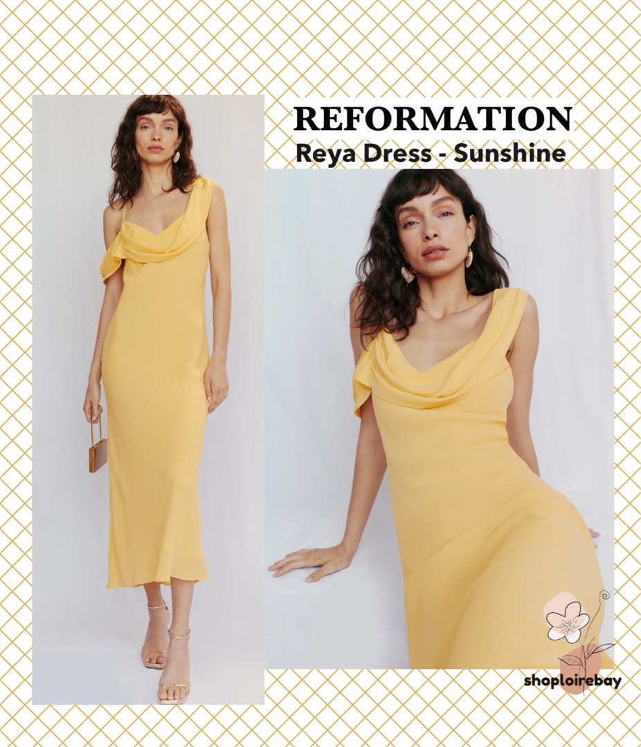Reformation Reya Midi maxi Dress sunshine yellow, Women's Fashion ...