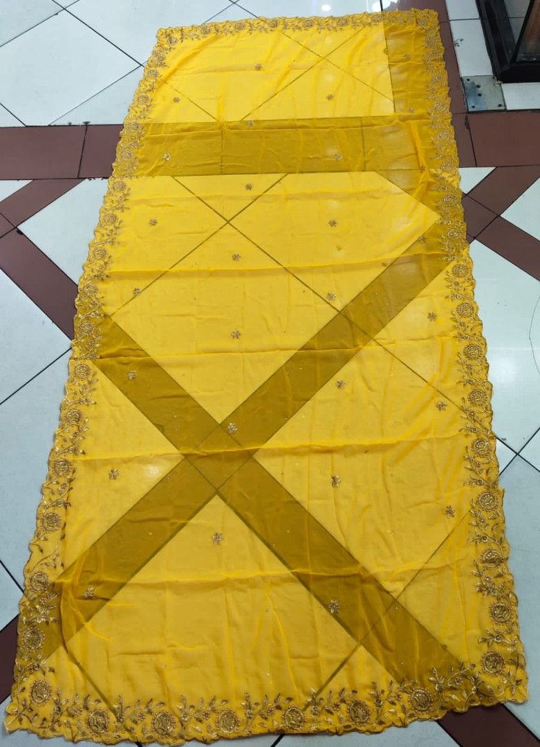 Selendang India Bordir Batu Gold Warna Kuning Adat Makassar Mataram ...