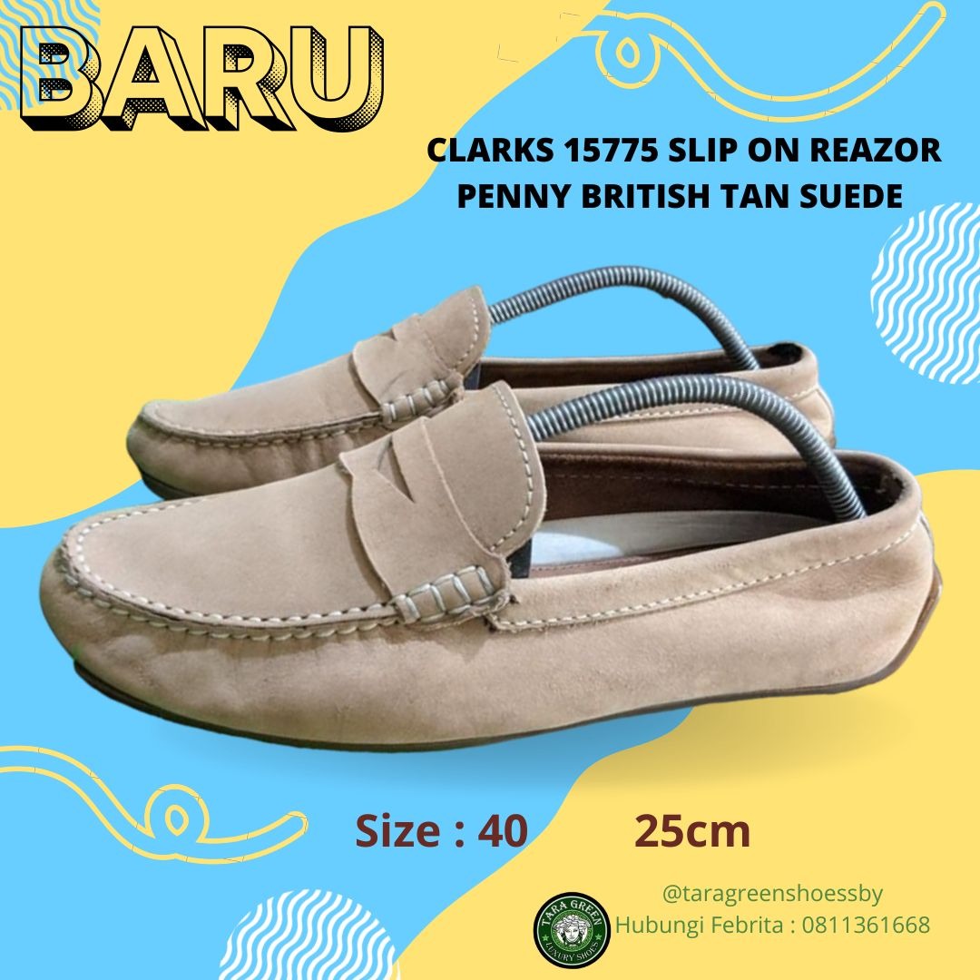 Sepatu Clarks Slip On Reazor Penny British Tan Suede 15775 Size 40 ...