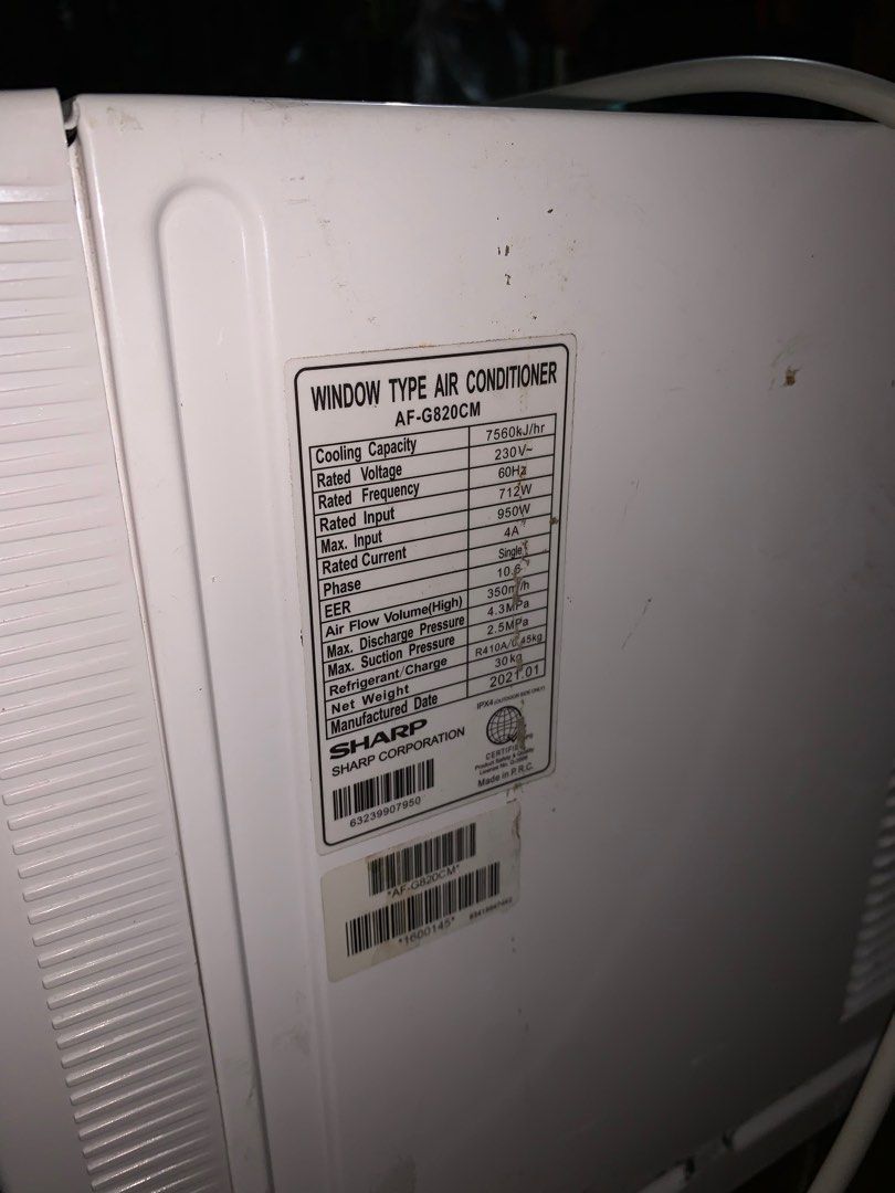 SHARP 0.75 HP WINDOW TYPE AIRCON, TV & Home Appliances, Air ...