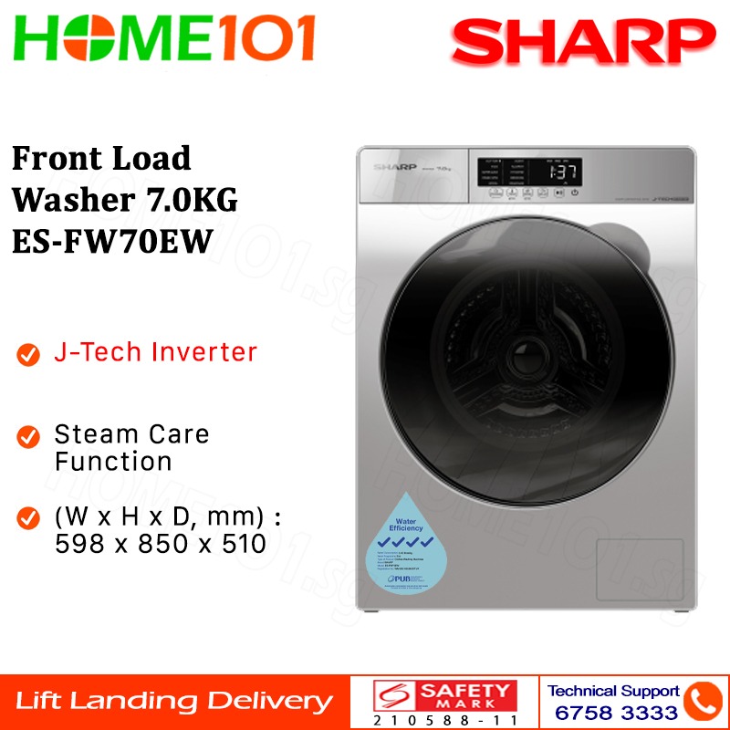 Sharp Front Load Washing Machine 7.0KG ES-FW70EW, TV & Home Appliances ...