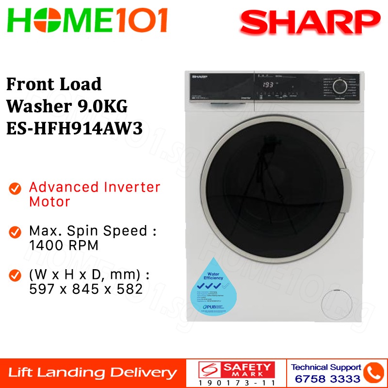 Sharp Front Load Washing Machine 9.0KG ES-HFH914AW3, TV & Home ...