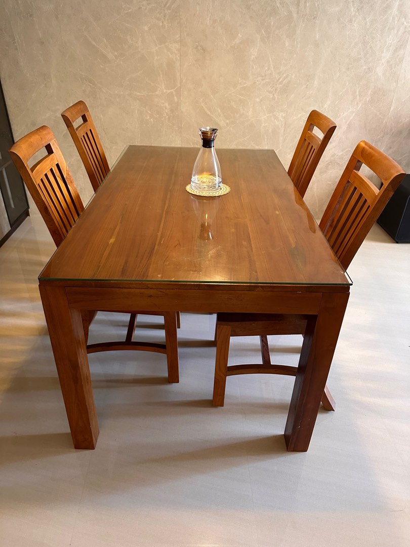 Solid Teak Wood Dining Table and 4 chairs, Furniture & Home Living ...