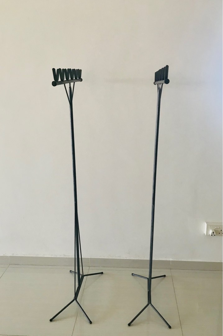 Standing bamboo pole holder/ clothes drying rack stand (1 pair ...