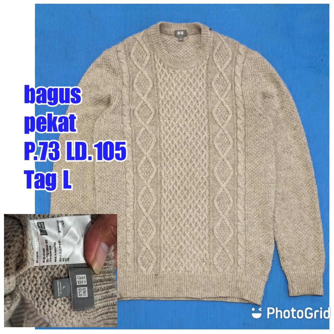 Sweater rajut knit kepang uniqlo, Fesyen Pria, Pakaian , Atasan di ...