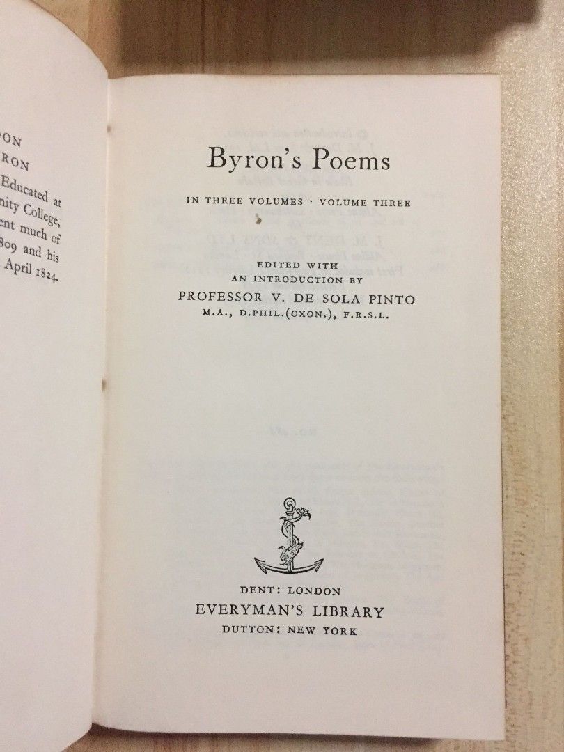 Vintage book BYRON'S POEMS Year 1969, Hobbies & Toys, Memorabilia & Collectibles, Vintage ...