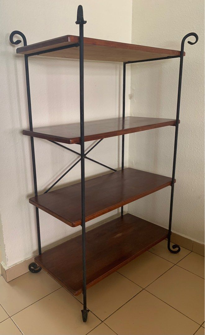 Wrought Iron Wooden Rack, Furniture & Home Living, Furniture, Shelves ...
