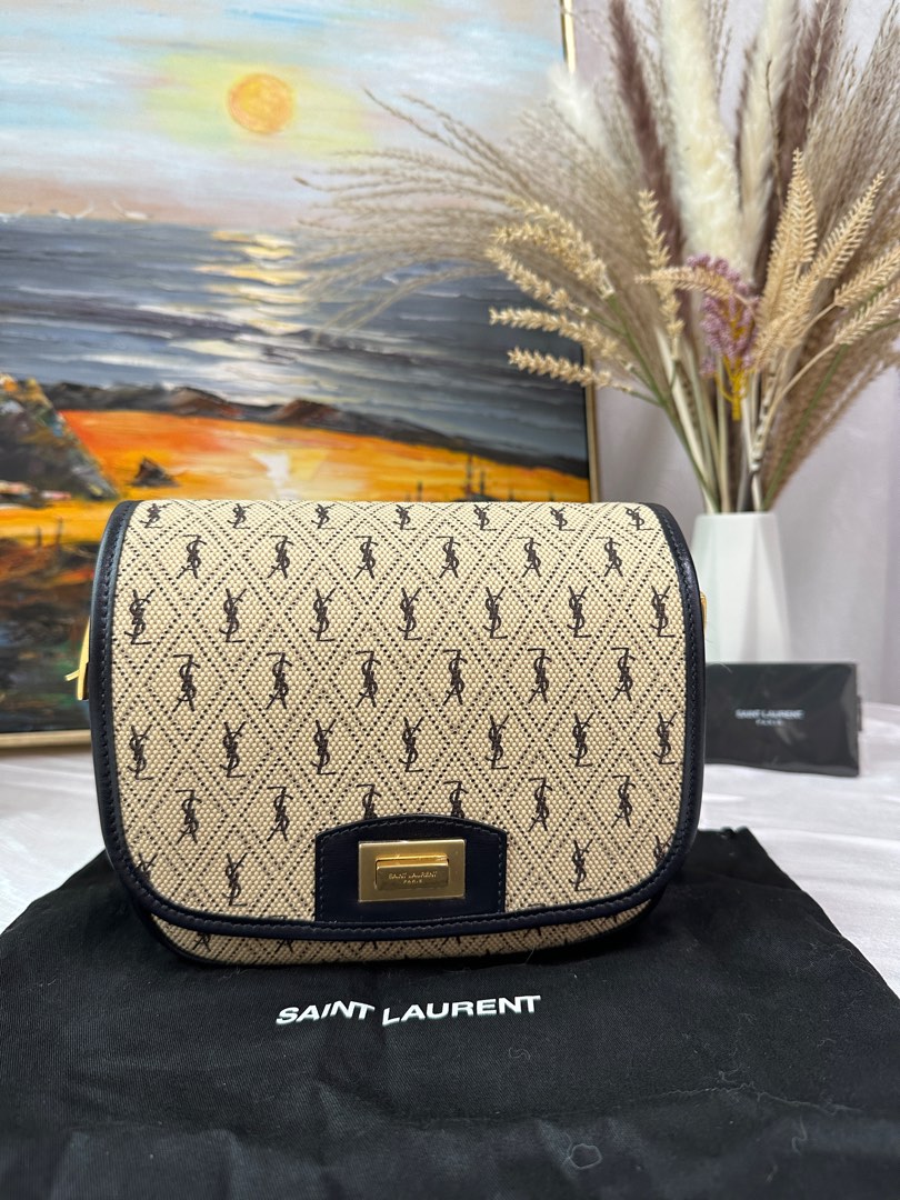 YSL 學院風 滿版Logo 帆布塗層馬鞍包, 名牌精品, 精品包與皮夾在旋轉拍賣