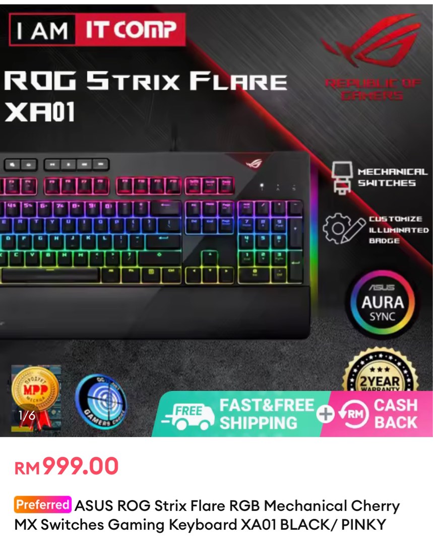 ASUS ROG Republic of Gamers Strix Flare RGB Mechanical Cherry MX ...