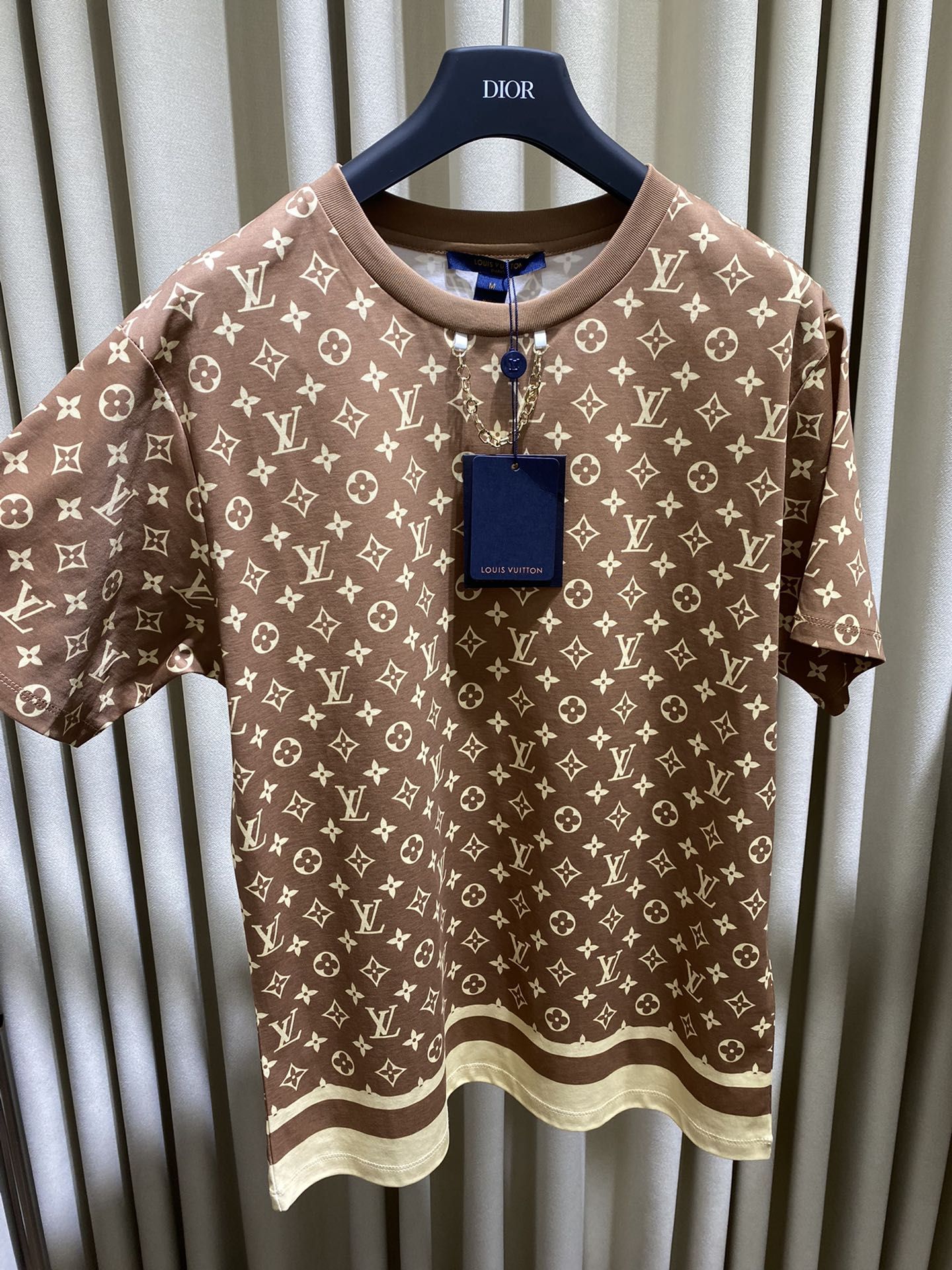 Authentic lv milk tea color old flower chain T, Women's Fashion, Tops ...