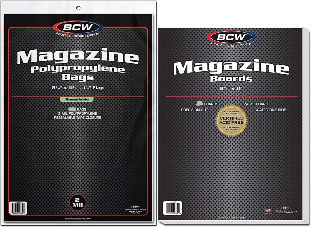 BCW Resealable Magazine Poly Bags and Magazine Backer Boards (Pack of ...