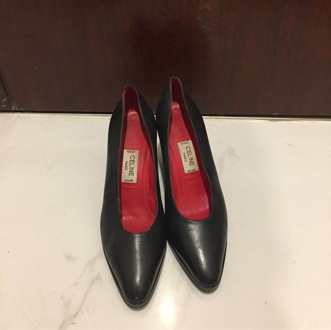 Celine Black Pumps Red Interior Vintage, Fesyen Wanita, Sepatu di Carousell