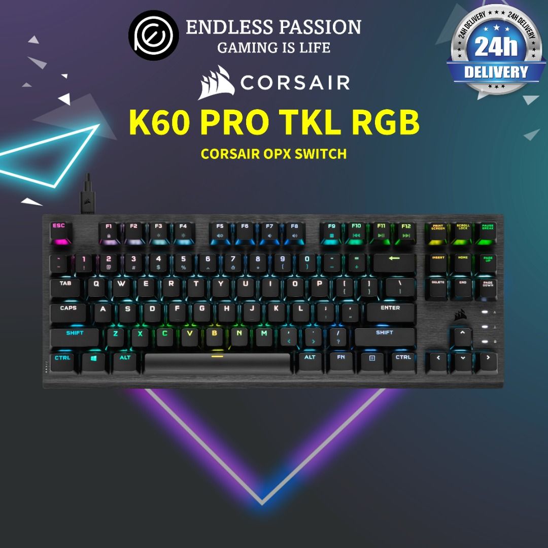 Corsair K60 PRO TKL Wired Optical-Mechanical OPX Linear Switch Gaming Keyboard with 8000Hz ...