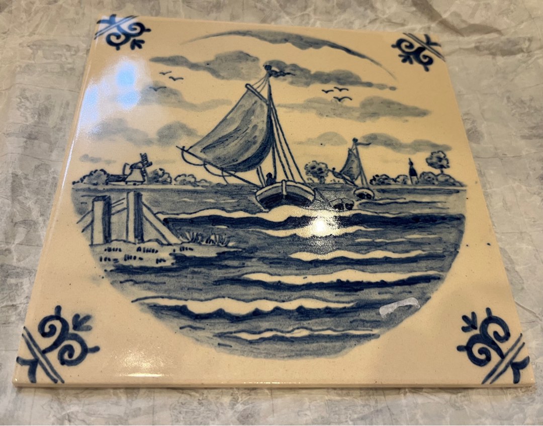 Decorative hand painted Dutch Delft Blue tile, Furniture & Home Living ...