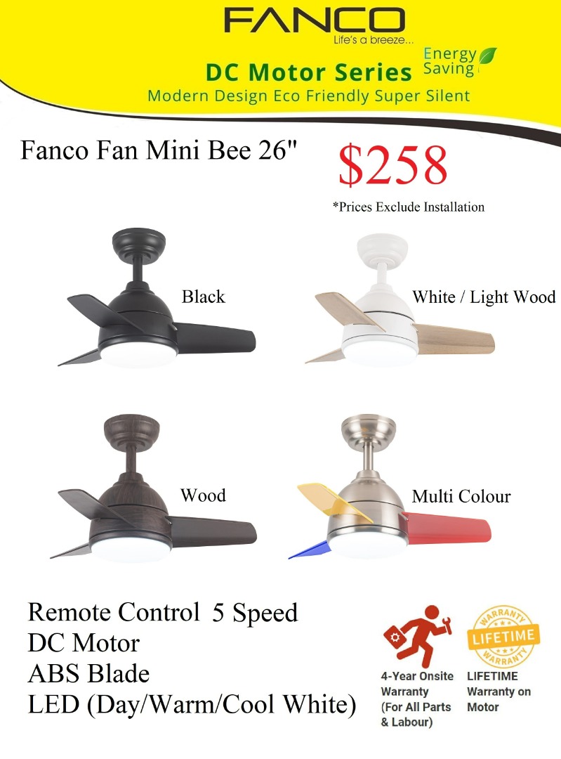 Fanco Fan Mini Bee 26"/Fanco Fan/Small Size Ceiling Fan/Smallest ...