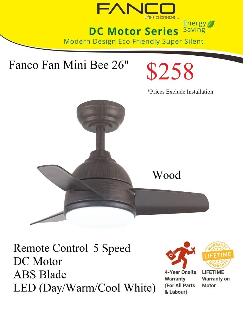 Fanco Fan Mini Bee 26"/Fanco Fan/Small Size Ceiling Fan/Smallest ...